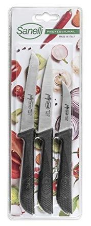 Sanelli Lot de 3 couteaux fruits et l&eacute;gumes : couteau doffice multi-usages 11 cm, tomate 12 cm, vert, 7 cm