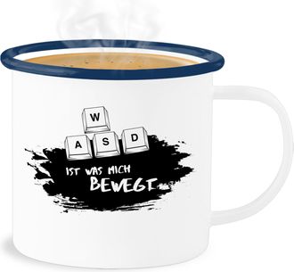Shirtracer Emaille Becher Blechbecher - Statement - WASD ist was mich bewegt - 300 ml - Weiß Blau - statements games frohes neues jahr gamer new year nerds mit n