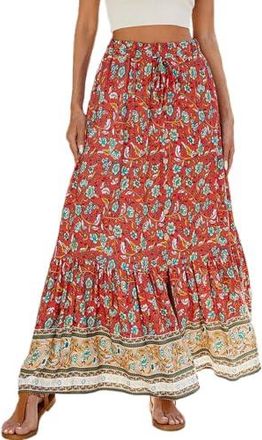 Generic Jupe longue boh&egrave;me 2026 pour femme - Taille haute - Coupe trap&egrave;ze - Mini jupes d&eacute;t&eacute; pliss&eacute;es - Robe d&eacute;t&eacute; boh&egrave;me - Robe ample - Essentiels de vacances 