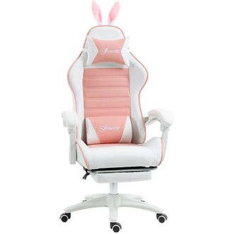 Vinsetto Vinsetto - Gaming Stuhl Ergonomischer Gamer Stuhl mit Lendenwirbelst&uuml;tze, Fu&szlig;st&uuml;tze, Gaming Sessel mit Hasenohren, Kopfkissen, B&uuml;rostuhl mit