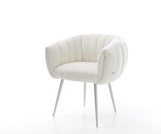 DELIFE Esszimmerstuhl Jada-Flex Boucl&eacute; Soft Beige 4-Fu&szlig; konisch Edelstahl Taschenfederkern, Esszimmerst&uuml;hle