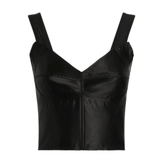 Dolce & Gabbana Elastisches Satin-Top - - Tops - Damen - Schwarzk - S