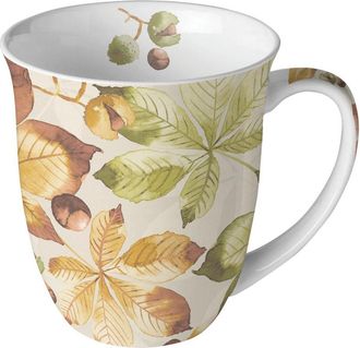 Ambiente Teetasse Kaffeetasse Becher Mug 0,4l Jumbotasse Herbst Laub Kastanien Fine Bone China Porzellan