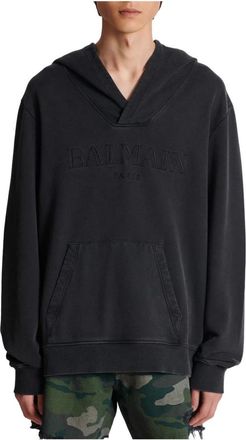 Balmain Homme, Sweatshirts et sweats &agrave; capuche, Gris, Taille: XS Sweat &agrave; capuche vintage brod&eacute;