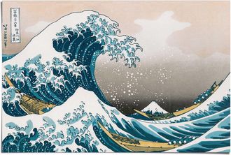Reinders Poster, Gro&szlig;e Welle - Hokusai, Wohnzimmer, Poster, Wanddeko, Room Decor, 150 gr. gl&auml;nzend Bilderdruckpapier, Blau, 61 x 91,5