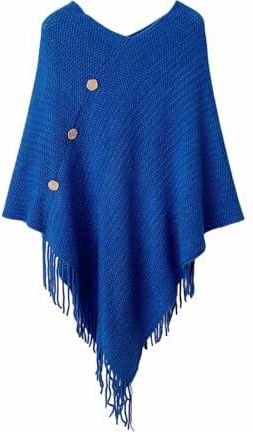 Generic Poncho Femme Hiver Chaud Chale Femme Hiver Chaud Cape Femme Effet enveloppant Ch&acirc;le Tricot&eacute; Ajour&eacute; Boutons Franges L&eacute;ger Superposition Douce