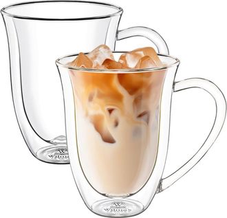 Wilmax England Wilmax - Thermogläser mit Henkel - 2er Set - 400ml - Doppelwandige Gläser für Wasser, Tee, Kaffee - Teegläser & Kaffeegläser - Becher für Heiß- und Ka