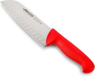 Arcos Santoku Messer Alveolos - Edelstahl Nitrum 180 mm - Für Fleisch, Fisch und Gemüse - Roter Polypropylen Griff - Serie 2900