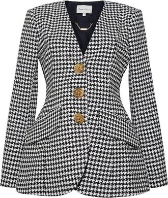 Cara Cara blazer boutonn&eacute; &agrave; motif pied-de-poule - Blanc