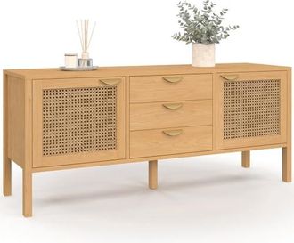 IDMarket Buffet Bas 140 cm EDHEN 2 Portes et 3 tiroirs Bois et cannage
