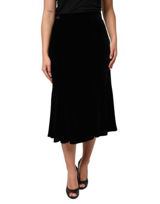 Dolce & Gabbana Womens Black High Waist Fit Flared Midi Skirt Viscose Silk