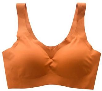 Generic Soutien-gorge sans couture en soie glac&eacute;e pour femme, sans fil, confortable, respirant, sans fil, v&ecirc;tement de nuit fronc&eacute;, gilet de nuit 2026, Orange,