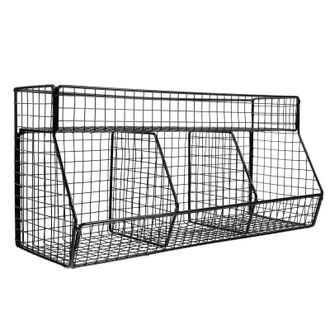 NUOBESTY Wandmontierter Metall-Drahtkorb K&uuml;chenspeicher 3 F&auml;cher Gem&uuml;seaufbewahrung Organizer f&uuml;r Zwiebeln Ingwer Knoblauch platzsparend und stilvoll K&uuml;chen Wa