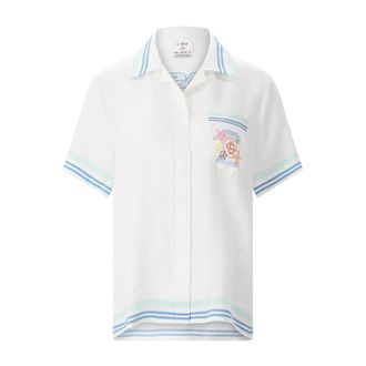 Casablanca Floral Cuban Collar Short Sleeve Silk Shirt - - Blouses & Shirts - Damen - Wei&szlig; - L