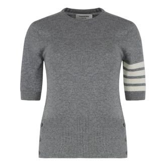 Thom Browne Gestreifter Cashmere Pullover mit Rippstrickkanten - - Knitwear - Damen - Grau - M