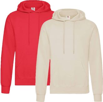 Fruit Of The Loom Herren Kapuzenpullover S M L XL XXL 3XL 4XL 5XL auch Sets, 1x Rot + 1x Natur + 1x HL-Kauf Notizblock, XXL