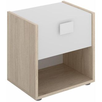PEGANE Table de chevet Table de nuit enfant coloris ch&ecirc;ne/blanc - Longueur 40 x Hauteur 42 x Profondeur 33 cm -PEGANE