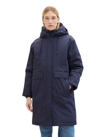 Tom Tailor Damen 1037561 Regenmantel mit Steppung & Kapuze, 10668-sky Captain Blue, XXL