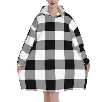Generic Sweat &agrave; capuche noir et blanc &agrave; carreaux de buffle pour femmes et hommes adultes surdimensionn&eacute;s pour une couverture douce et chaude