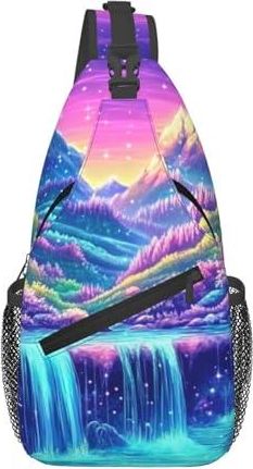 Generic Sac &agrave; dos &agrave; bandouli&egrave;re pour homme avec lune et ciel &eacute;toil&eacute; - For&ecirc;t - Noir clair clair lune - Papillons et ciel &eacute;toil&eacute;