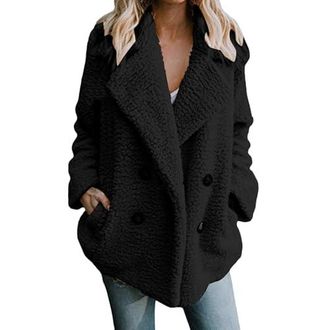 Generic Veste polaire en peluche pour femme - Haut à capuche pour femme - Cardigan dhiver surdimensionné à manches longues - Revers double face - Style décont