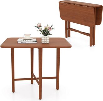 Costway Table &agrave; Manger Carr&eacute;e en Bois pour 2-4 Personnes avec 2 Panneaux Rabattables, Pieds en Bois de Caoutchouc, Table &agrave; D&icirc;ner Pliable, Table Extensible