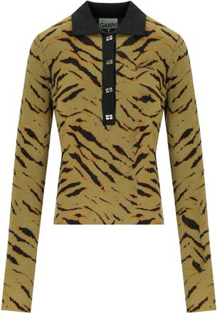 Ganni PULL POLO IMPRIM&Eacute; Z&Egrave;BRE KHAKI GANNI