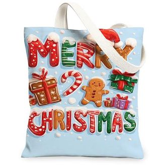 Generic Sacs fourre-tout en toile pour cadeaux de No&euml;l, motif joyeux, sacs d&eacute;picerie r&eacute;utilisables, amusants pour lhiver, l&eacute;gers et lavables, toile pour voyag