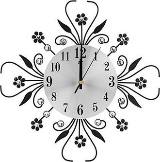 Dioche Horloge murale à suspendre en forme de fleur, 35,1 cm, en fer avec diamants pour la maison et le bureau