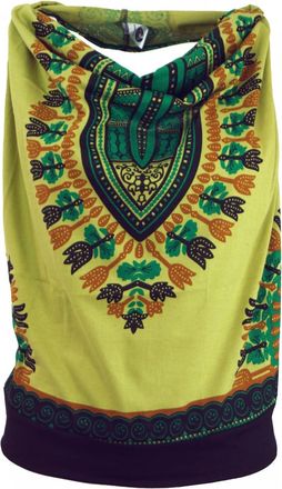 Guru Shop Goa Top, Dashiki Psytrance Neckholder Top - Lemon, Damen, Baumwolle, Size:M/L (38/40)