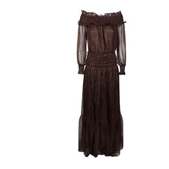 Self Portrait Georgette Long Dress - - Dresses - Damen - Braun - XS