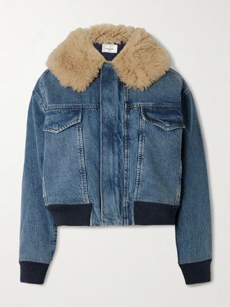 Frame Denim The Aviator Jeansjacke Mit Shearling-besatz - Blau