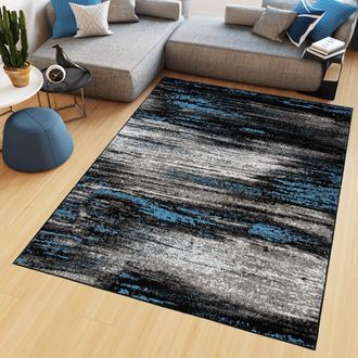 Tapiso Maya Teppich Kurzflor Modern Verwischt Meliert Streifen Design Schwarz Grau Blau Weiß Wohnzimmer Schlafzimmer ÖKOTEX 130 x 190 cm