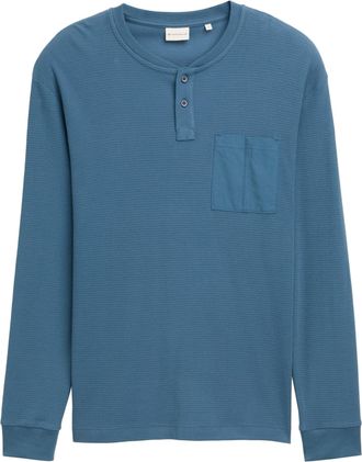 Tom Tailor Herren 1047816 RIPP Henley Langarmshirt mit Brusttasche, 38224-Real Teal Blue, M