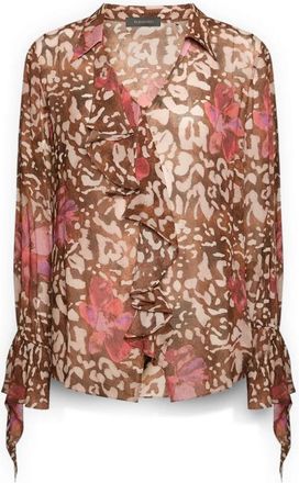 Elena Miro Femme, Blouses et Chemises, Brun, Taille: 40 FR Blouse en georgette imprim&eacute;e