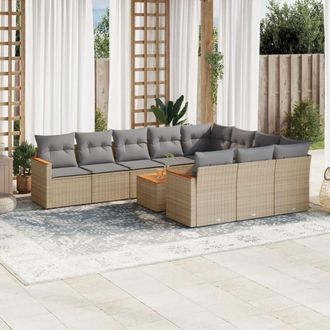 vidaXL Vidaxl - 11-tlg. Garten-Sofagarnitur mit Kissen Beige Poly Rattan