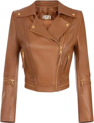 Elisabetta Franchi Veste Biker avec Fermetures &Eacute;clair Dor&eacute;es - Femme - Vestes - Brun - Taille: 38 FR