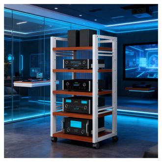 Generic HiFi-Schrank, Multimedia-AV-Schrank mit Rollen, 5-stufiges Audio-Video-Regal, Holzschrank, Stereo-St&auml;nder, Druckerschrank, for Wohnzimmer, Spielzimmer