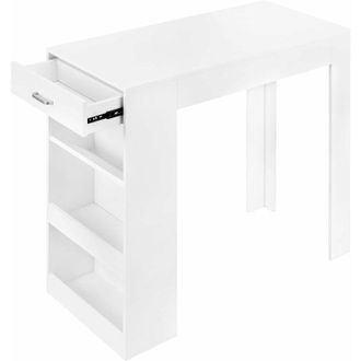 Woltu Woltu - Table de Bar 100x50x100cm, Table Haute Cuisine en Bois dIng&eacute;nierie, Table Haute, Table &agrave; Manger, Blanc