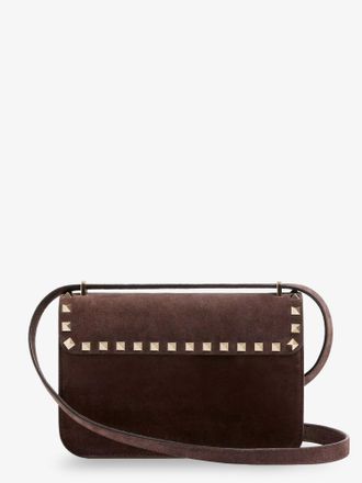 Valentino Garavani Womens Crossbody Bag Rockstud Suede Brown Shoulder