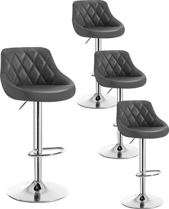 Woltu 4er Set Barhocker Bistrohocker Tresenhocker Barstuhl Höhenverstellbar, Drehbar, Sitzfläche aus Kunstleder, verchromter Stahl Grau BH23gr-4