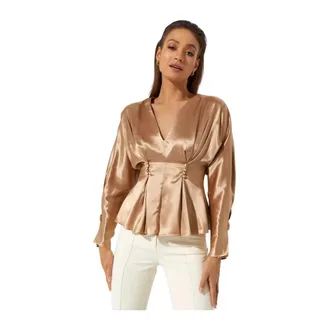 Acler Goldene Seidenbluse mit Zierkn&ouml;pfen - - Blouses & Shirts - Damen - Beige - XS