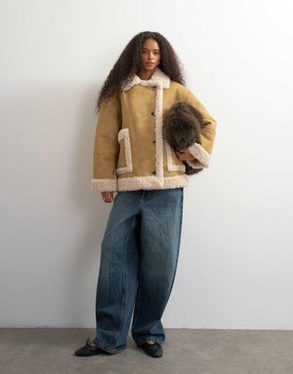 Topshop veste en imitation peau de mouton camel-Neutre