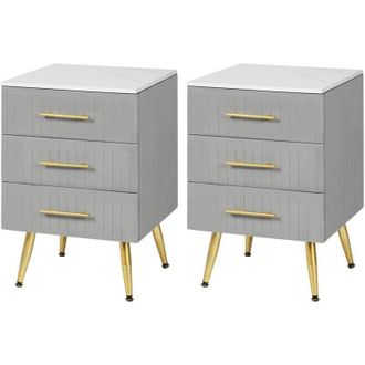 Woltu Lot de 2 Table de Chevet en Velours, Table de Nuit, Commode de Rangement en mdf, Montage Facile 40, 5x41x60cm, Gris - Woltu