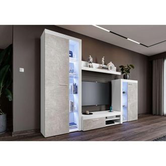 Furnix Furnix - Mediawand Coloss Wohnwand TV-Schrank Vitrine 4-tlg. 270 cm breit Wei&szlig;-Beton