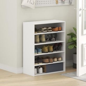 Furinno FANO Schuhregal, 5-st&ouml;ckiger Schuhorganizer, stapelbare Schuhaufbewahrung, 11,4 x 24,2 x 31,5 cm, f&uuml;r Garderobe, Eingangsbereich, B&uuml;ro, Garage, Schwar