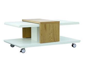 Inter Link SAS Table basse - Blanc - MDF - Reproduction ch&ecirc;ne sauvage - Sur roulettes - Joliet