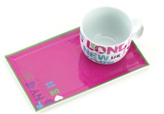 Tognana 2tlg. Frühstücksset City aus Porzellan, bestehend aus einem rechteckigen Teller und Einer großen Frühstückstasse