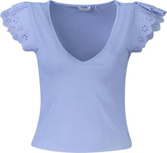 Guess Femme, Tops, Bleu, Taille: 40 FR T-shirt &agrave; col en V &agrave; manches courtes