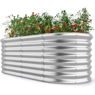 Costway Costway - Lit de Jardin Sur&eacute;lev&eacute; H60 cm &agrave; Fond Ouvert, Jardini&egrave;re Sur&eacute;lev&eacute;e Ovale en M&eacute;tal avec Bords Arrondis S&eacute;curis&eacute;s, 165 x 80 x 60 cm, Argent&eacute;